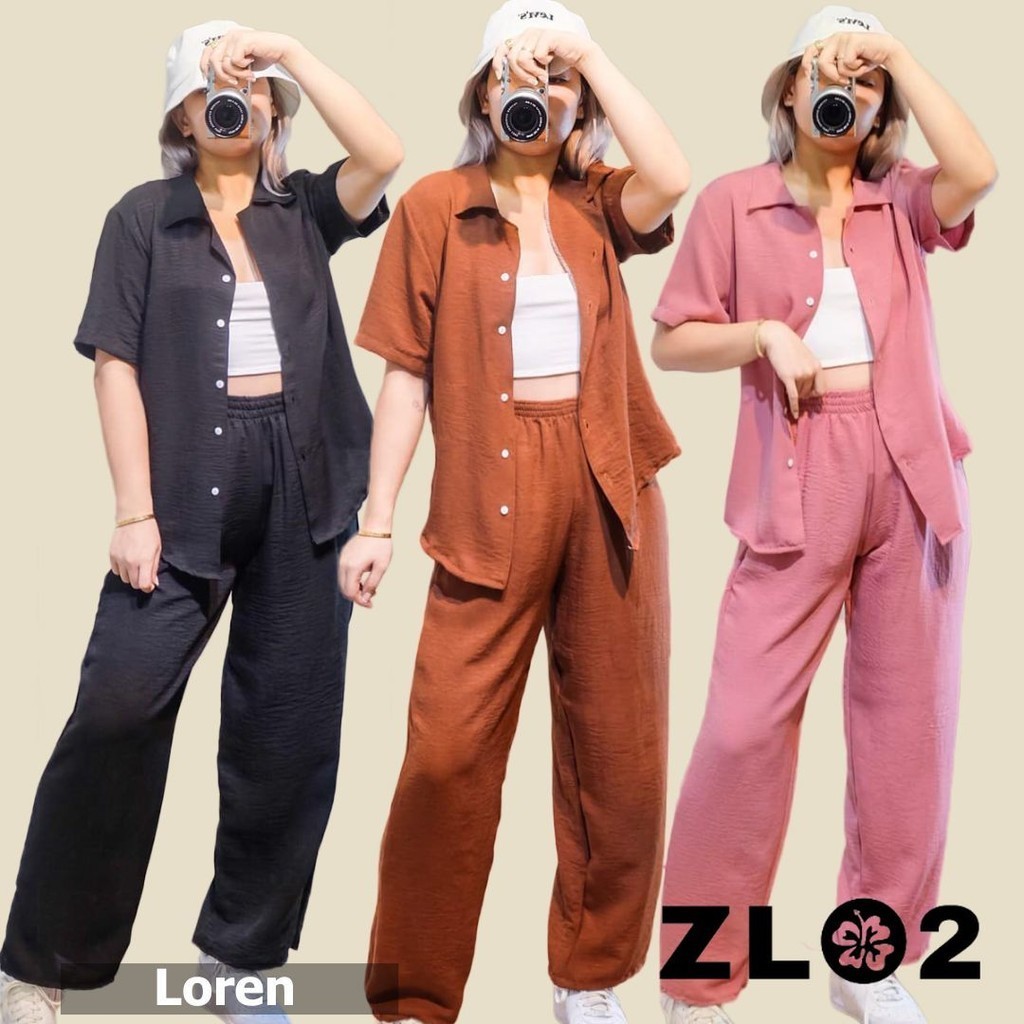 ZLO2 Button-Up Collar Top And Wide Leg Pants Terno Coordinates Set Lois ...