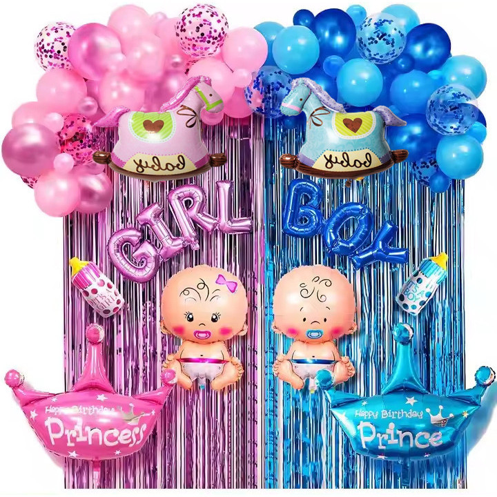 Gender Reveal Party Decorations Pink Blue Raincurtain Birthday Bannner ...
