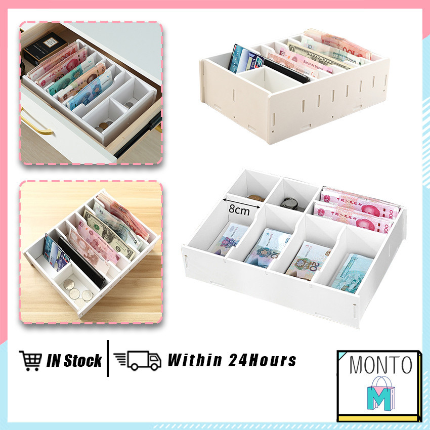 8Grid PVC Desktop Cash Drawer Box Cashier Money Coins Separator ...