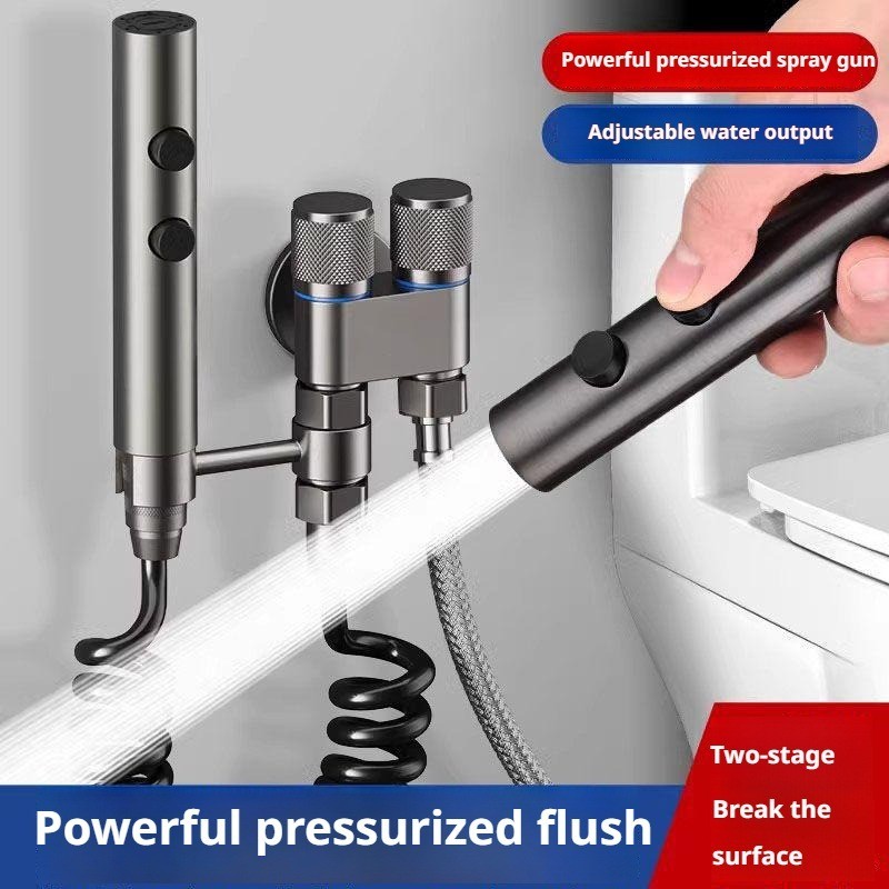 Household toilet flushing gun with high pressure booster nozzle ...