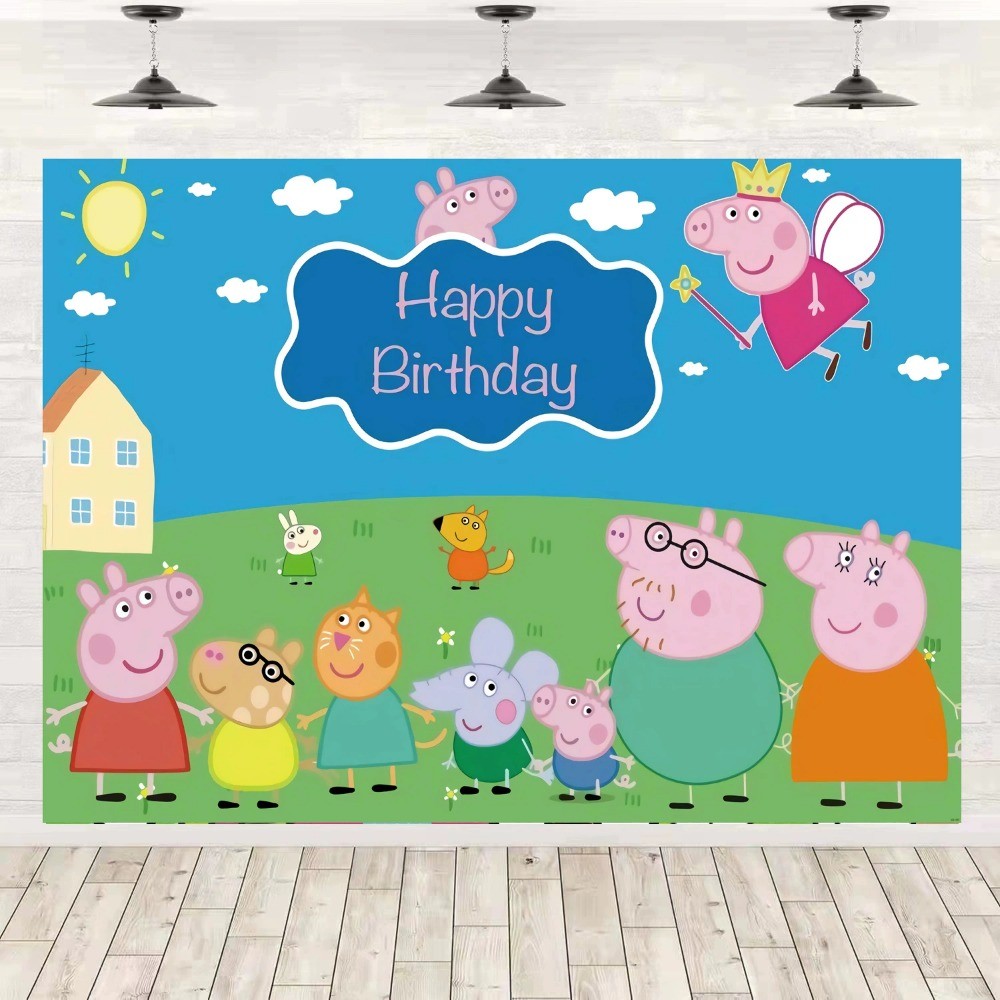 Peppa Pig Birthday Photography Backdrop Banner Peppa Party Background ...