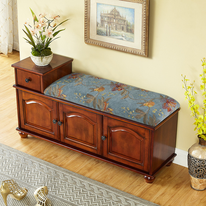 American Style Solid Wood Shoe Changing Stool Entryway Home Shoe ...