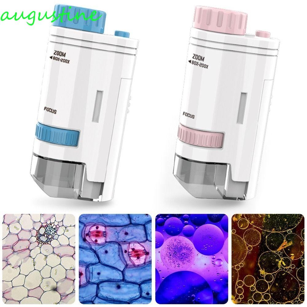 AUGUSTINE Pocket Microscope, 80-200x LED Light Electric Mini Microscope ...