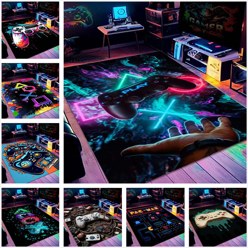 Esports room, video game controller, cyberpunk 3D printed carpet ...