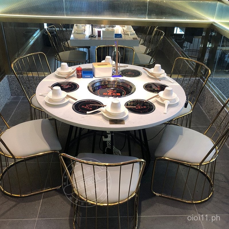 Marble Hot Pot Table with Induction Cooker, Commercial Smokeless BBQ ...