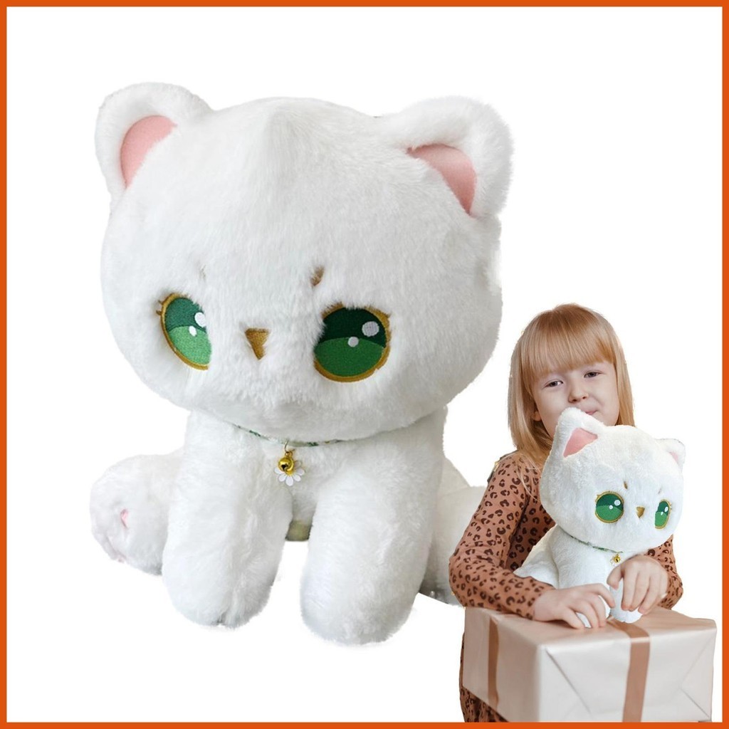 Kawaii Cat Plush Soft Big Eye Cat Plushies Doll Cute White Cat Doll ...