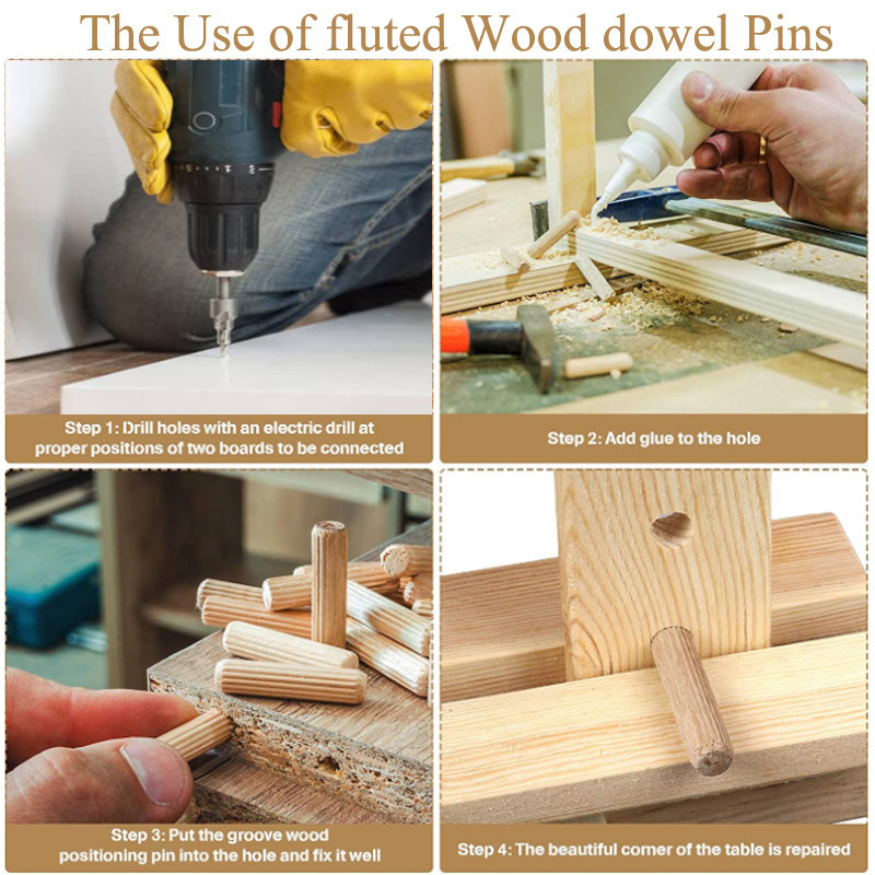 50pcs Woodworking Doweling Jig Kit Round Grooved Fluted Wooden Plug ...