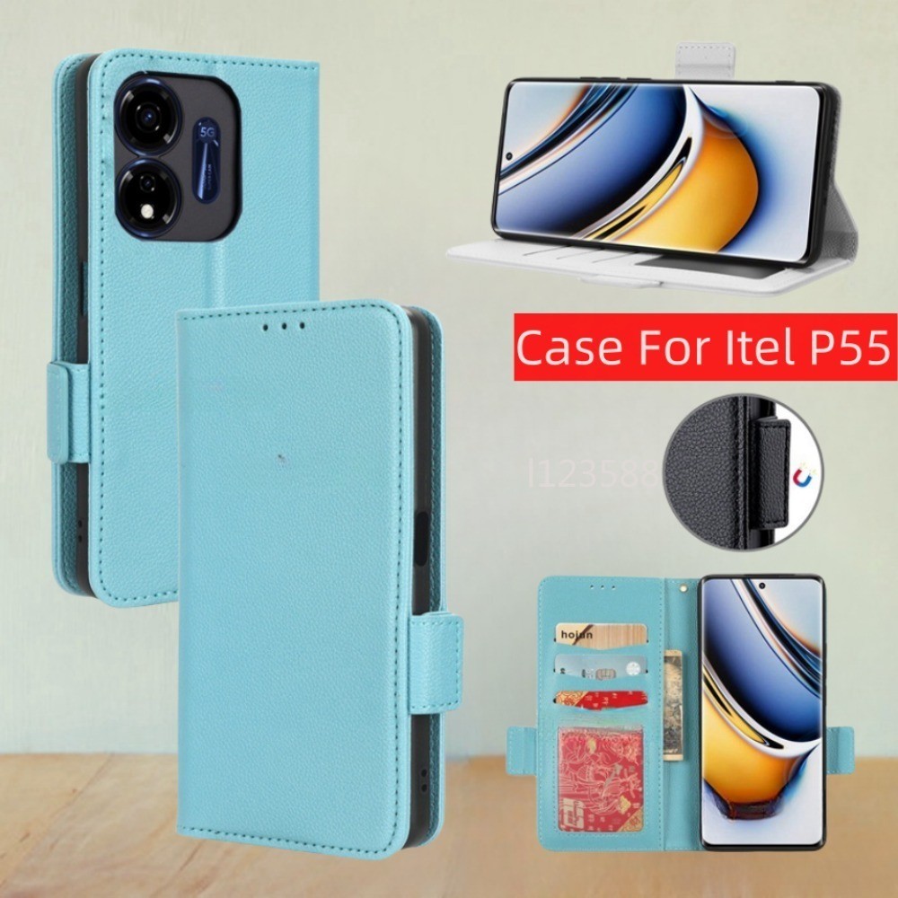 Flip Leather Case For itel P55 5G 2023 Magnetic Phone Casing Shockproof Protection Card Slot ...