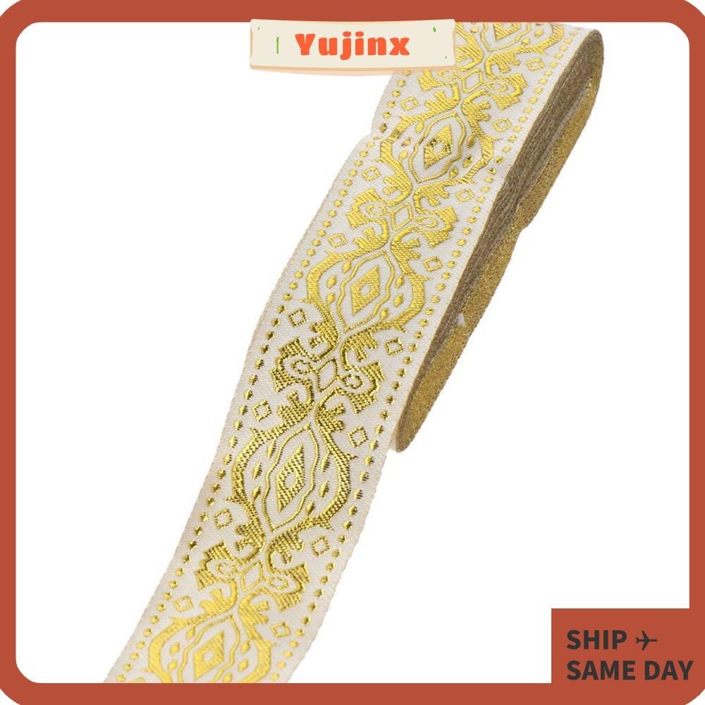 YUJINX 7.6 Yards Jacquard Ribbon, White Gold 1.3 Inch Wide Woven Ribbon ...