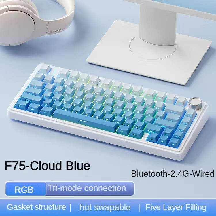L&B NEW ARRIVAL Ready stock!! AULA F75 customized mechanical keyboard gasket structure full-key ...