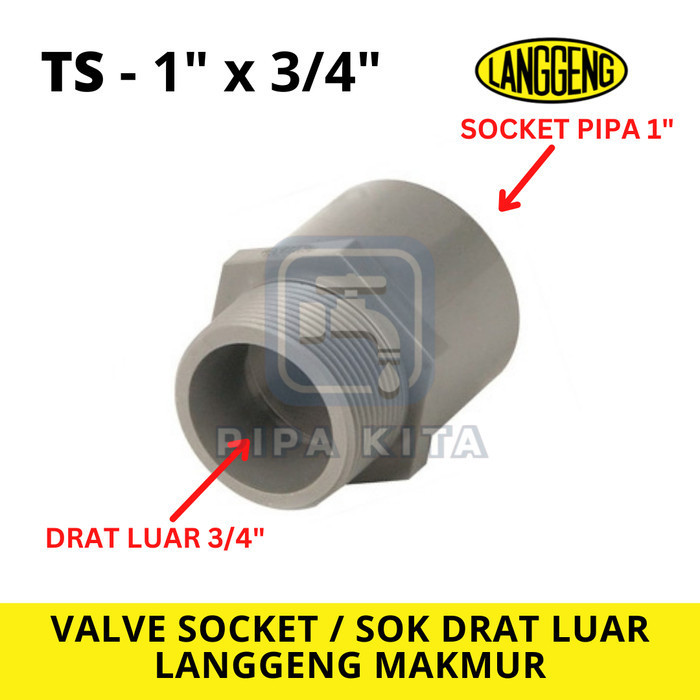 Valve Socket TS 3/4 X 1 Inch Lasting Sock Sok Drat Outside AW Thick PVC ...
