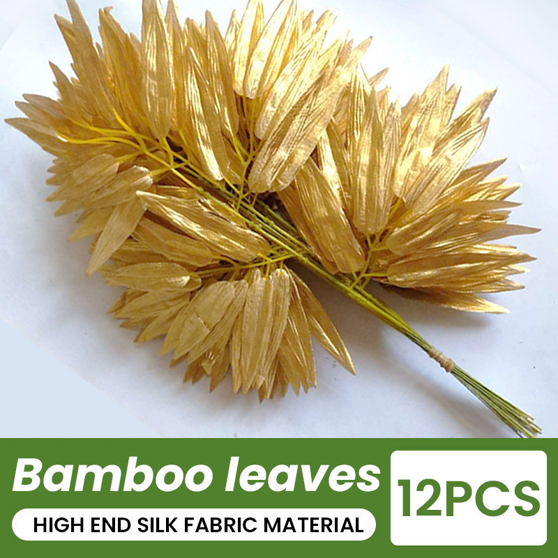 12pcs Green/Gold Artificial BAMBOO Leaves Beautify Indoor Party ...