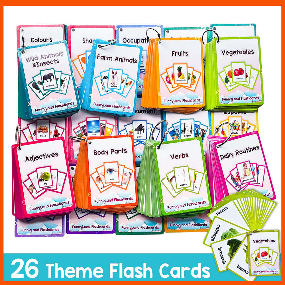 26 Themes English Words Learning Pocket Card for Toddlers Verbs ...