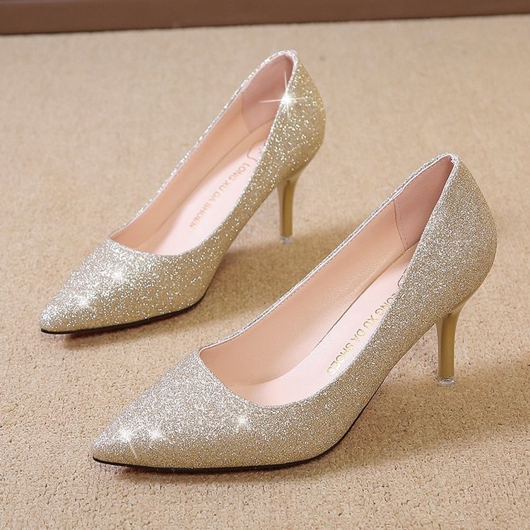 Champagne Gold Silver High Heels Women 2025 Stiletto Middle Heel 7cm ...