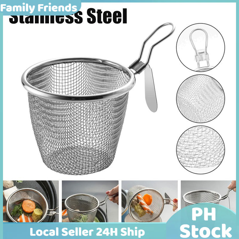 Stainless Steel Deep Fry Basket with Handle, Round Wire Mesh Fryer ...