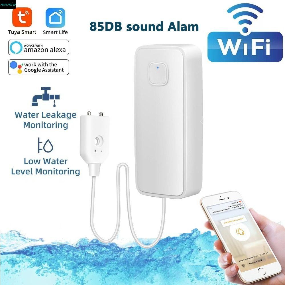 MXMIO Water Leak Sensor, Sound Alarm Overflow Level Water Alarm, Remote Monitor Wifi Tuya Smart ...