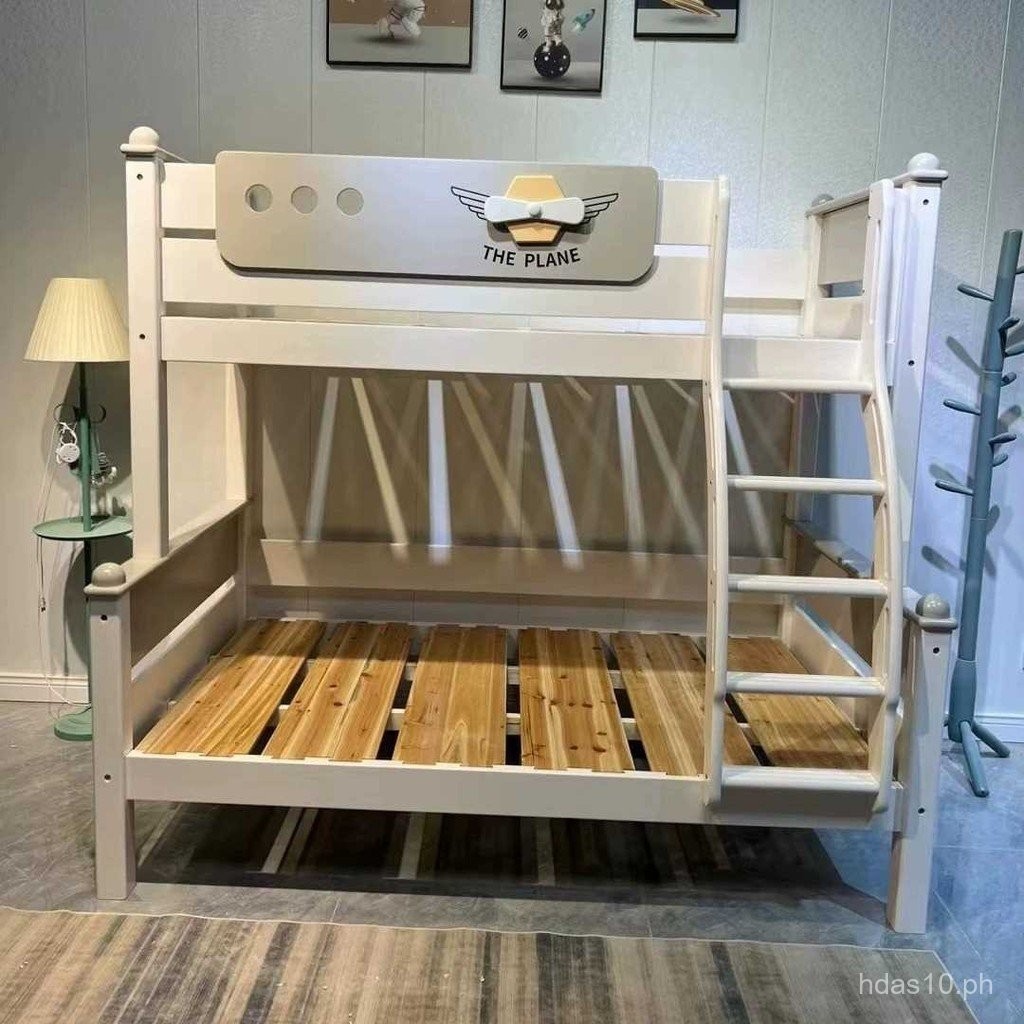 All Solid Wood Bunk Bed with Offset Design, Double Layer Wooden Bed ...