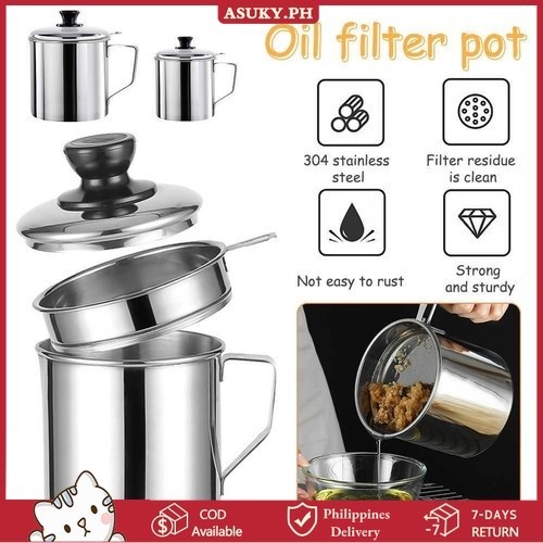 1.2L Kitchen Stainless Steel Oil Filter Pot with Tray Lard Tank Residue ...