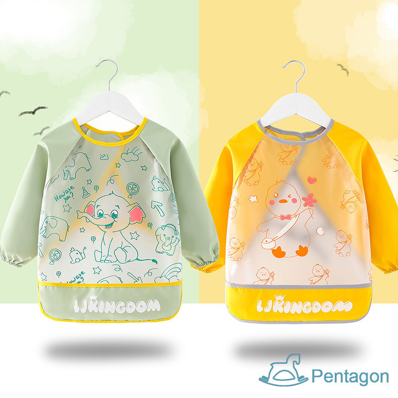 Kids Waterproof Eating Clothes Baby Smock With Rice Pocket Fully ...