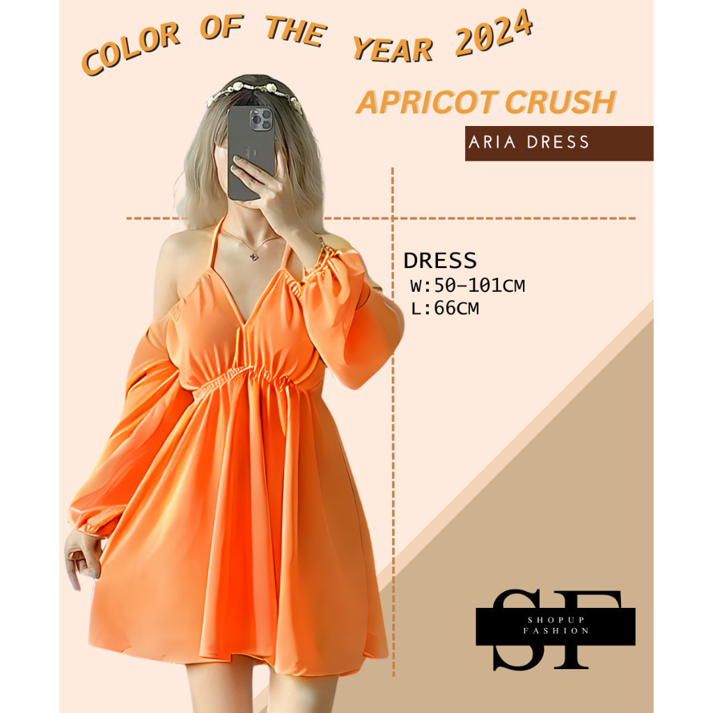 Aria Dress Apricot Crush Color of the Year Peach Fuzz Korean OOTD Women ...