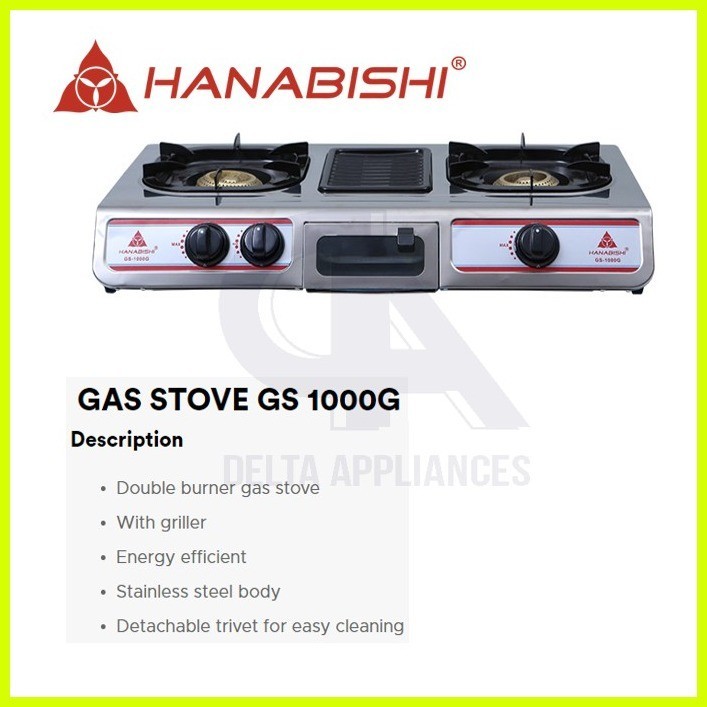 【hot sale】 Hanabishi Gas Stove Double Burner Stainless Steel Body w ...