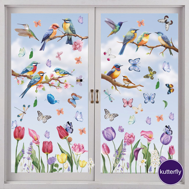 Kutterfly 76 PCs Spring Summer Window Cling Sticker Watercolor Tulip ...