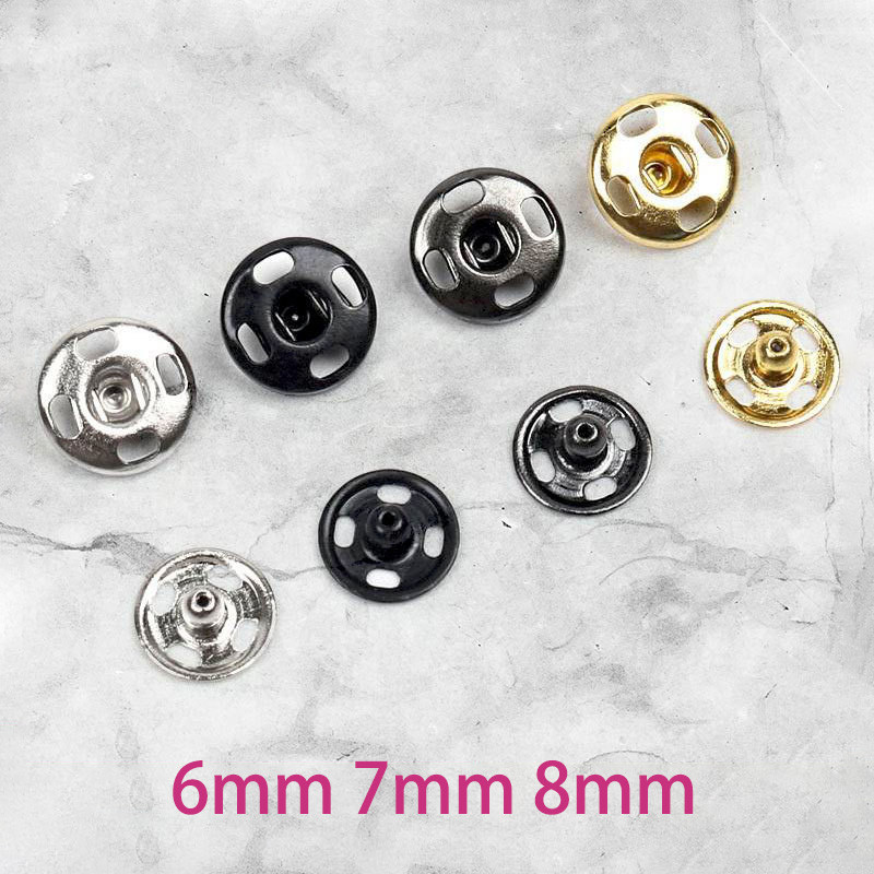 6mm 7mm 8mm 24 sets Sew-on Snap Buttons Brass Snap Fastener Snapper ...