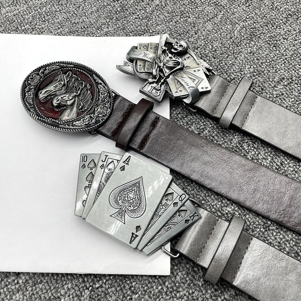 Black Men's Belt Punk Unique Belt Korean Version Punk Domineering Skull ...