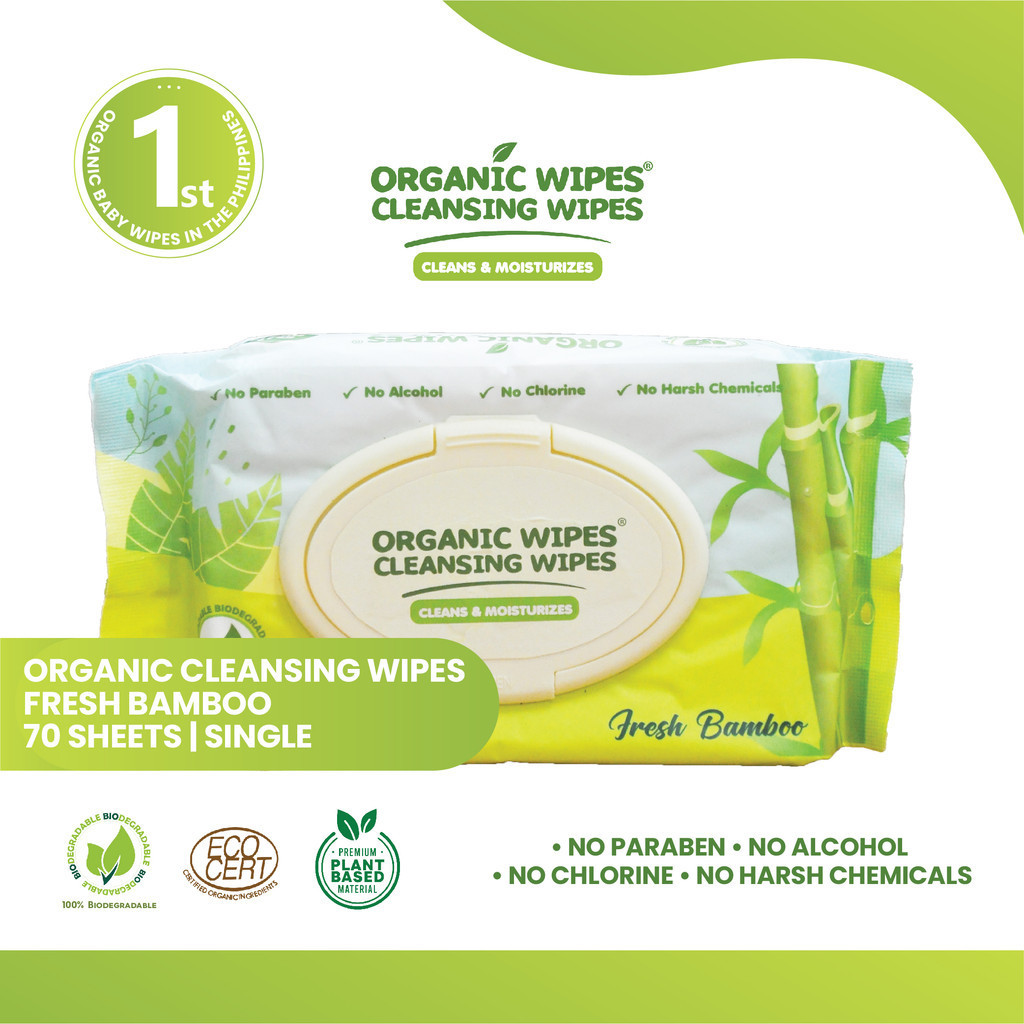 Organic Wipes Cleansing Wipes Fresh Bamboo 70s Single | Shopee Philippines