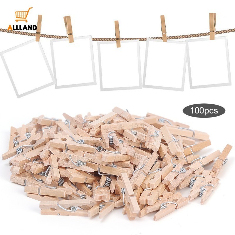 50/100Pcs 25mm Mini Wooden Photo Clamps Multi-purpose Laundry Clothes ...