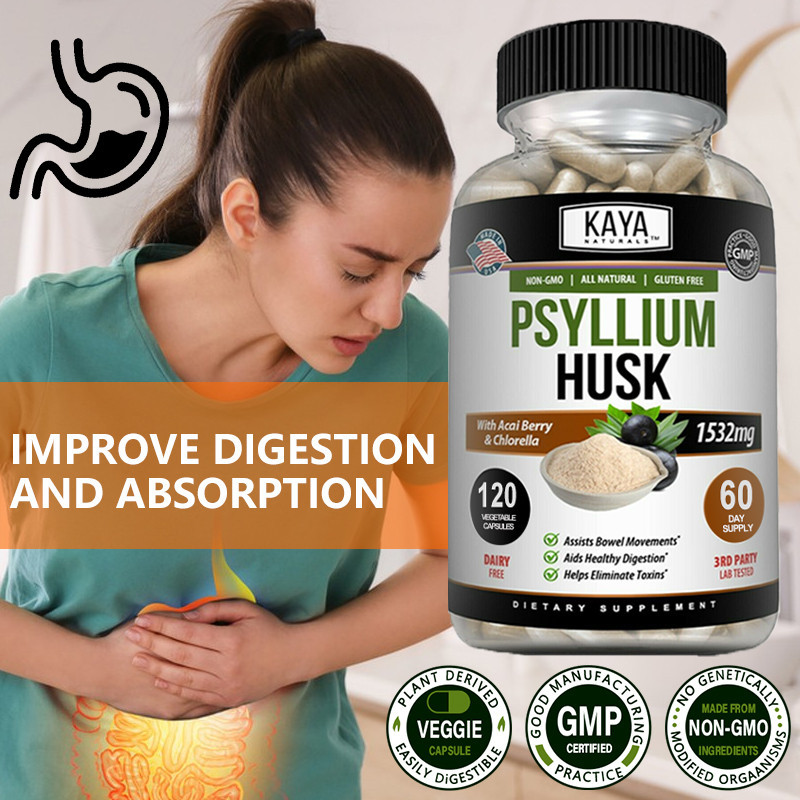 Psyllium Husk Capsules 1532 mg - Natural soluble fiber capsules with ...