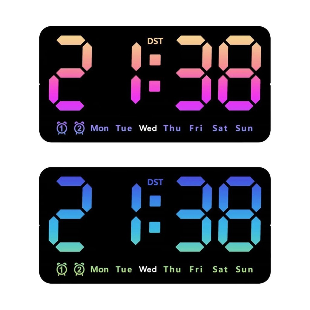 Digital Clock Date Calendar Large Screen Display Dimmer Portable LED ...