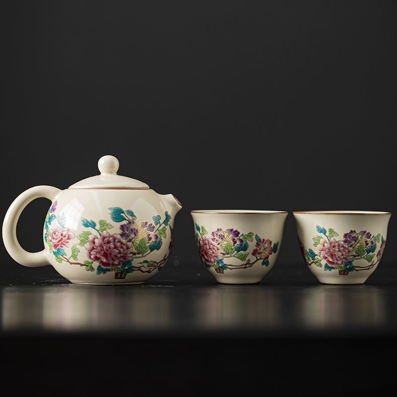 Mihuang Ru kiln ceramic teapot, tea strainer, ceramic one pot, two cups ...