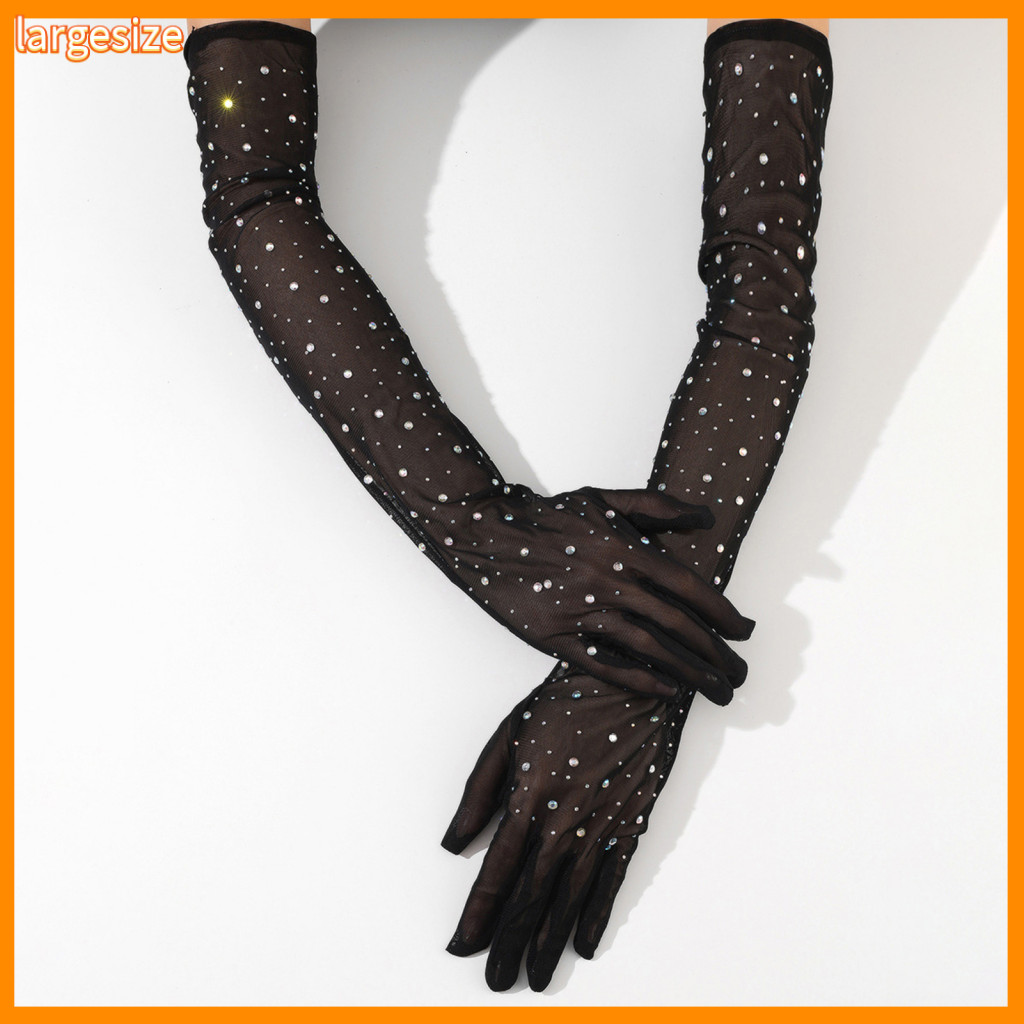 largesize| Rhinestone Embellished Gloves Black Formal Gloves Sparkling ...