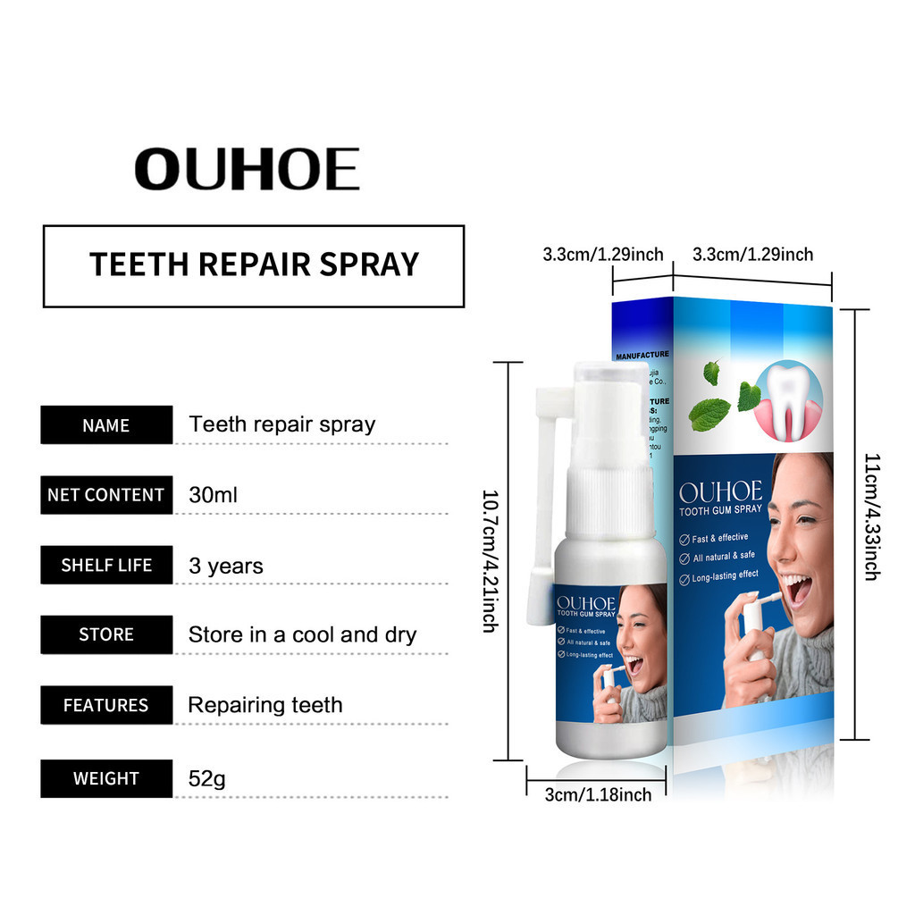 OUHOE Tooth Gum Spray 30ml Toothache Spray Oral Pain Relief Spray ...