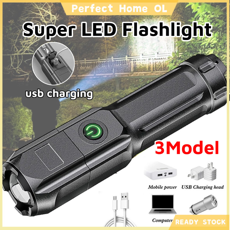 Powerful Flashlight 3 Modes Torchlight Rechargeable Outdoor LED ...