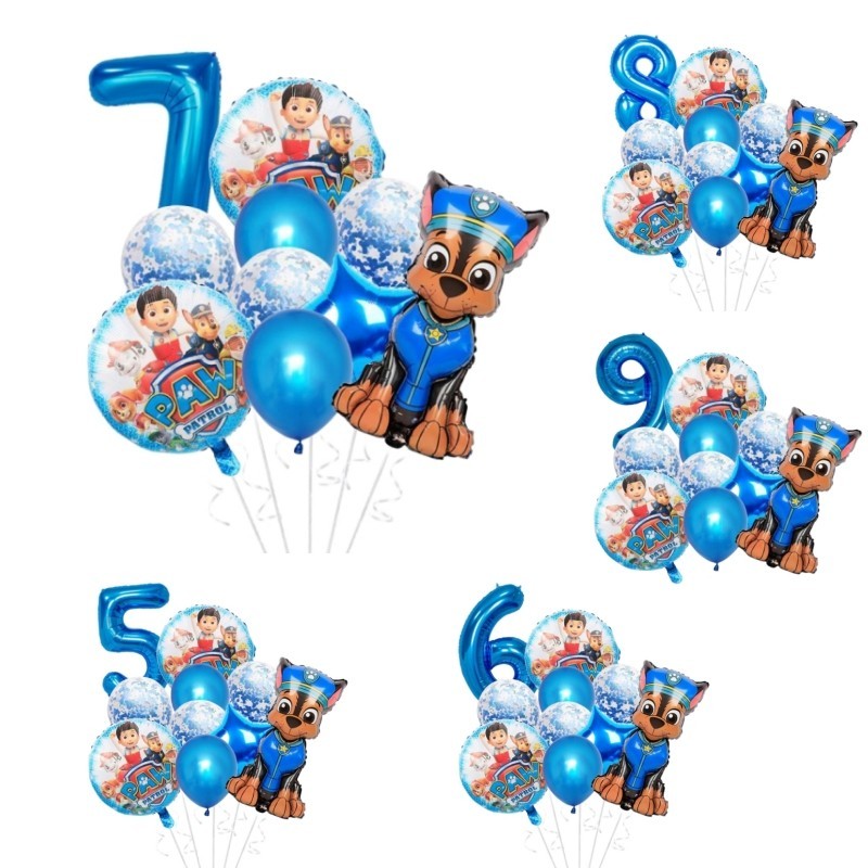 Paw Patrol Balloons 32inch Blue Number Balloon Standding Chase Theme Mini Dog Paw Stick 0-9th ...