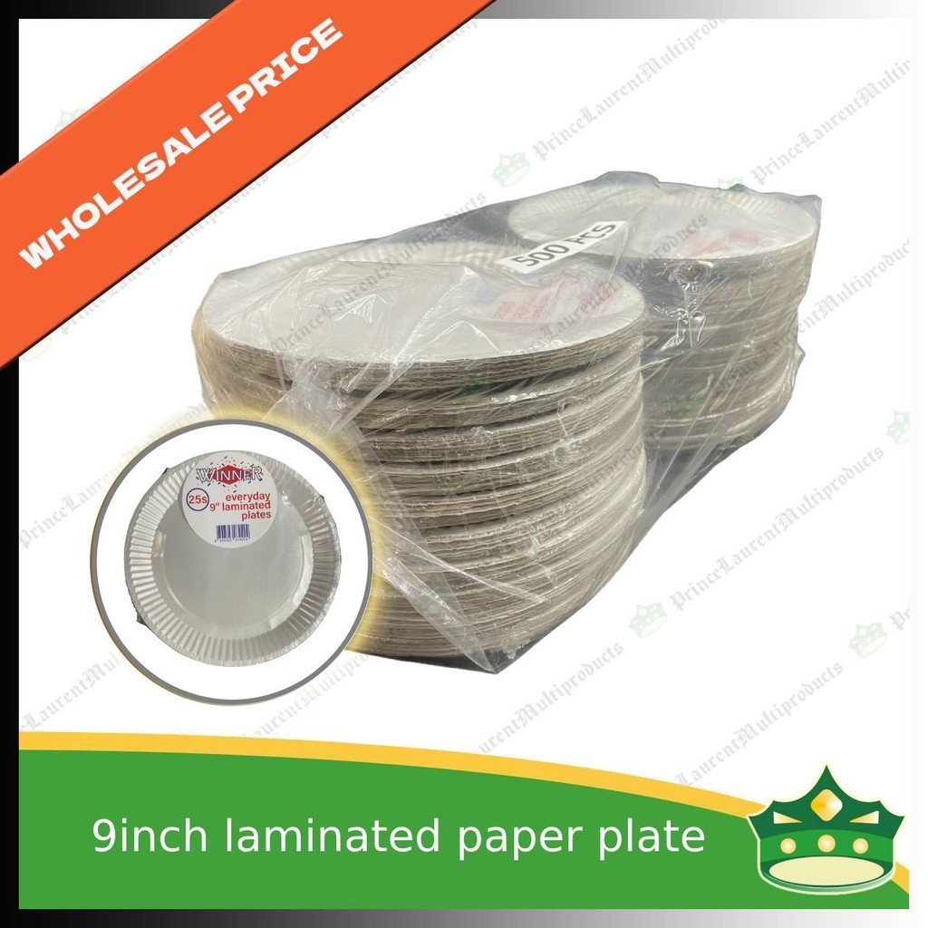 [500 pcs] 9 inch paper plate white LAMINATED use as disposable serving ...