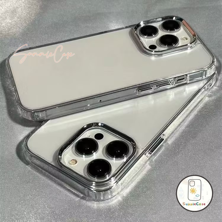 Clear Simple Luxury Plating Metal Lens Soft Case Compatible for iPhone ...
