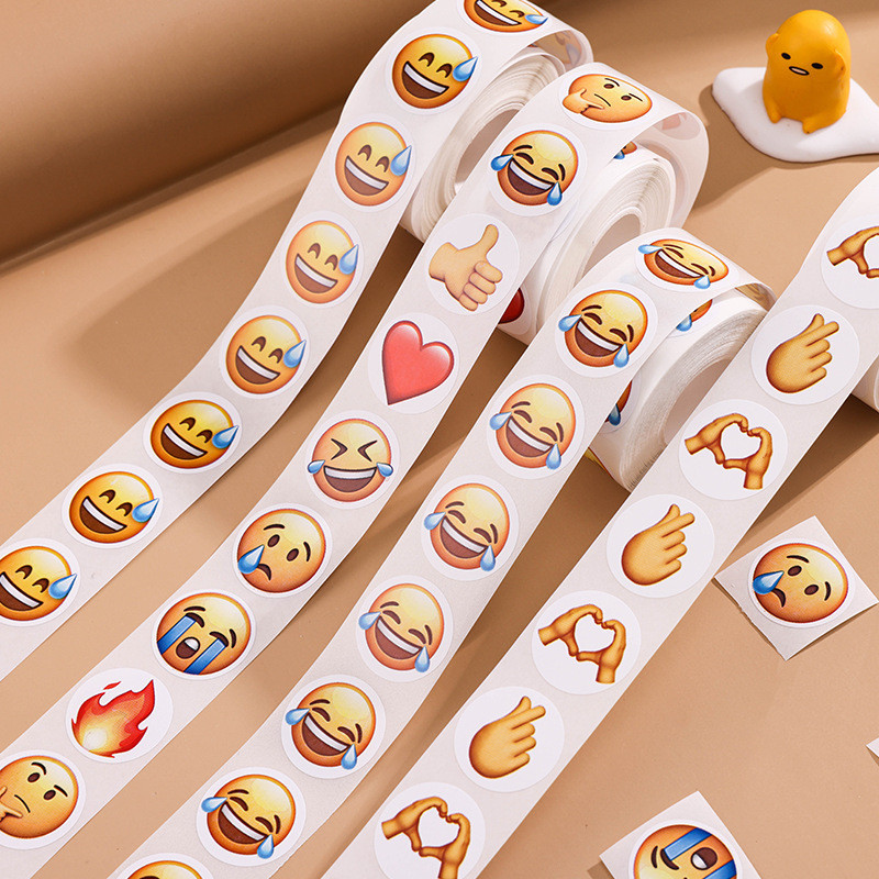 500pcs/roll emoji emoji Stickers Round Sealing Stickers Self-adhesive ...