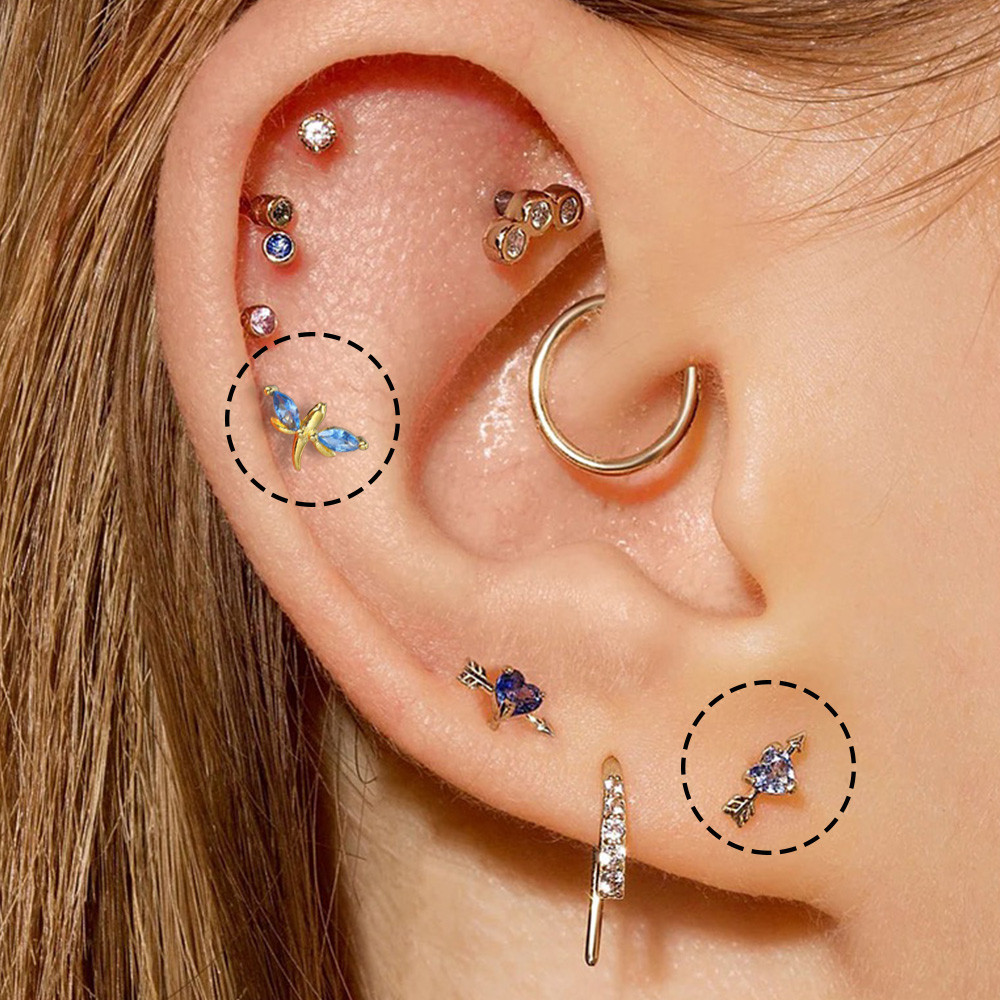 1PC Daith Blue Crystal Bird Heart Y2k Ear Piercing Helix Tragus Stud ...