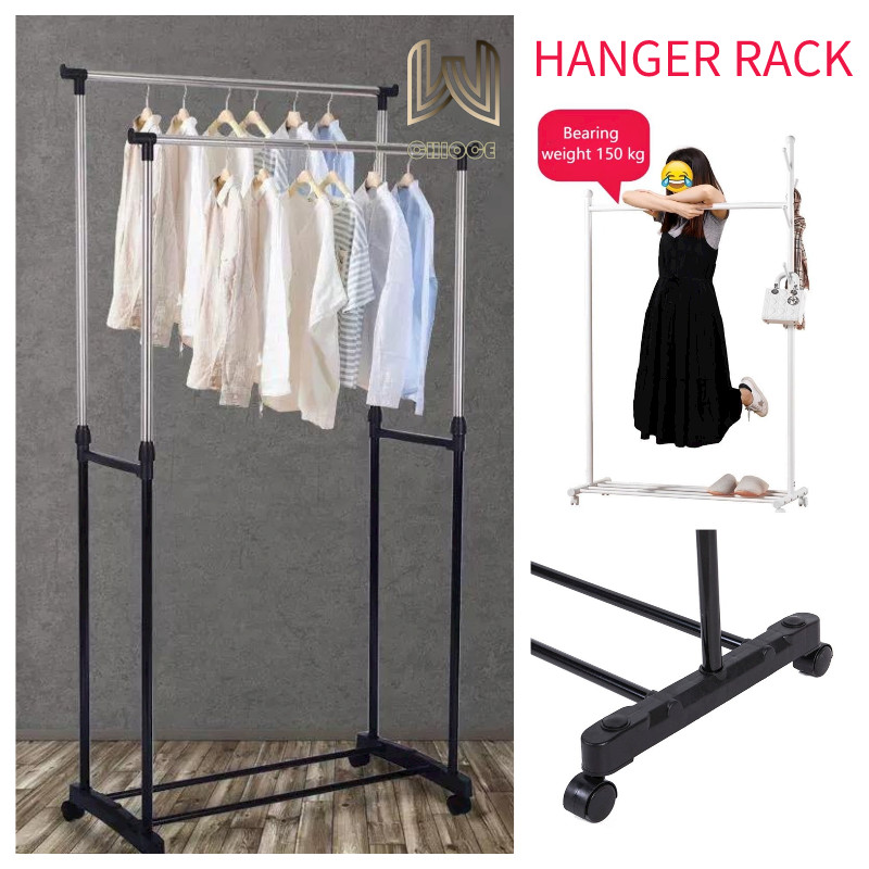 Hanger Racksabitan Ng Damit Double Pole Telescopic Clothes Rack Cloth ...