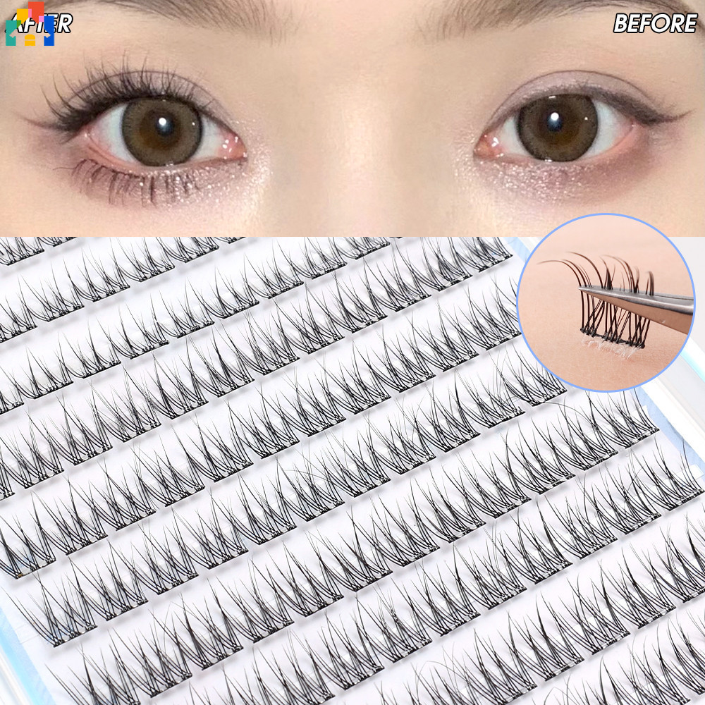 120 Clusters Glue-Free Fish Tail False Eyelashes Wide Stem False ...