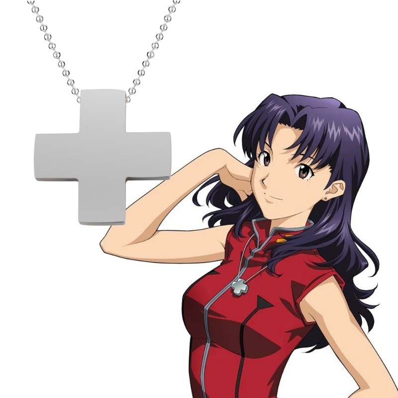 Anime Evangelion Necklace EVA Katsuragi Misato Stainless Steel Cross ...