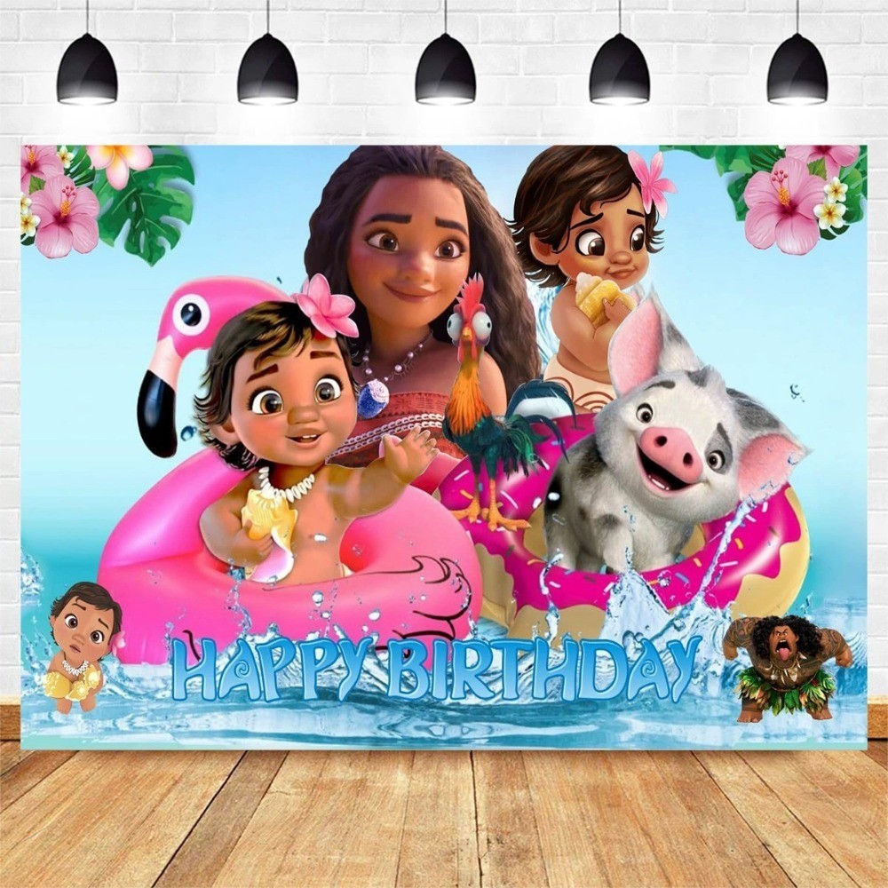 Moana Birthday Backdrop Girls Princess Birthday Baby Shower Cartoon ...