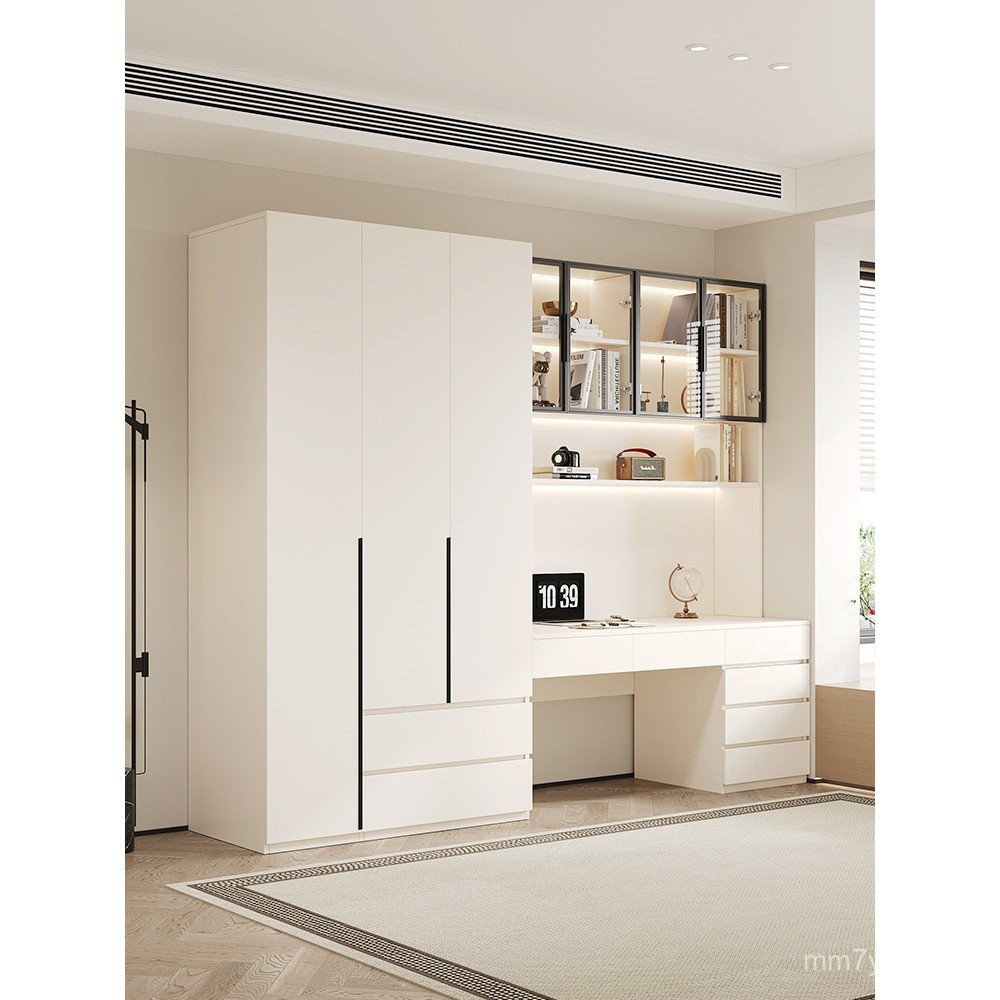 Solid Wood Desk with Wardrobe Integrated Bedroom Home Computer Desk ...