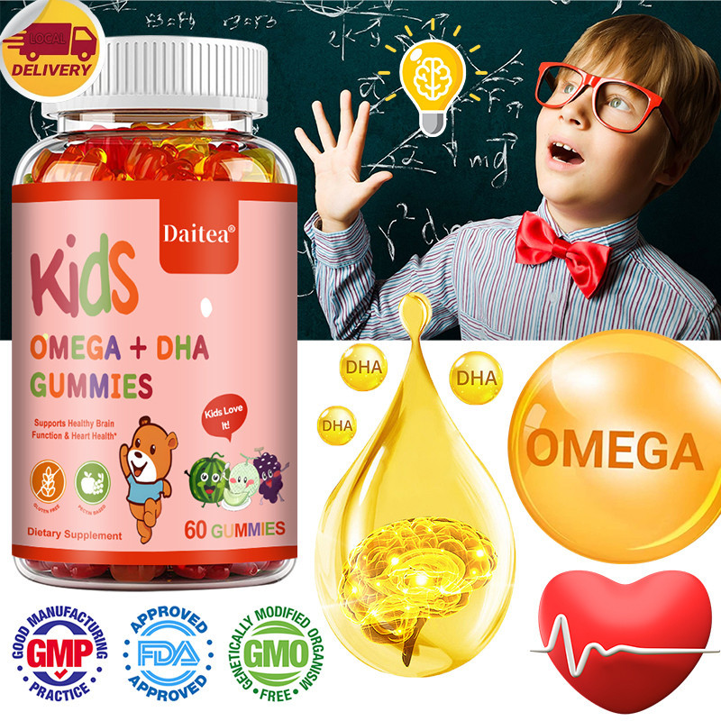 daitea Omega+DHA Brain Health Kids Gummies 60 Gummies Supports Brain ...