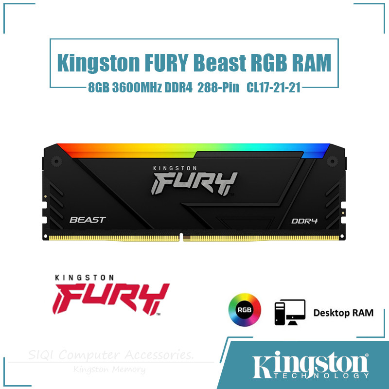 Kingston FURY Beast 8GB 3600MHz DDR4 RGB Desktop Memory CL17 288-Pin DIMM 1.35V Intel XMP AMD ...