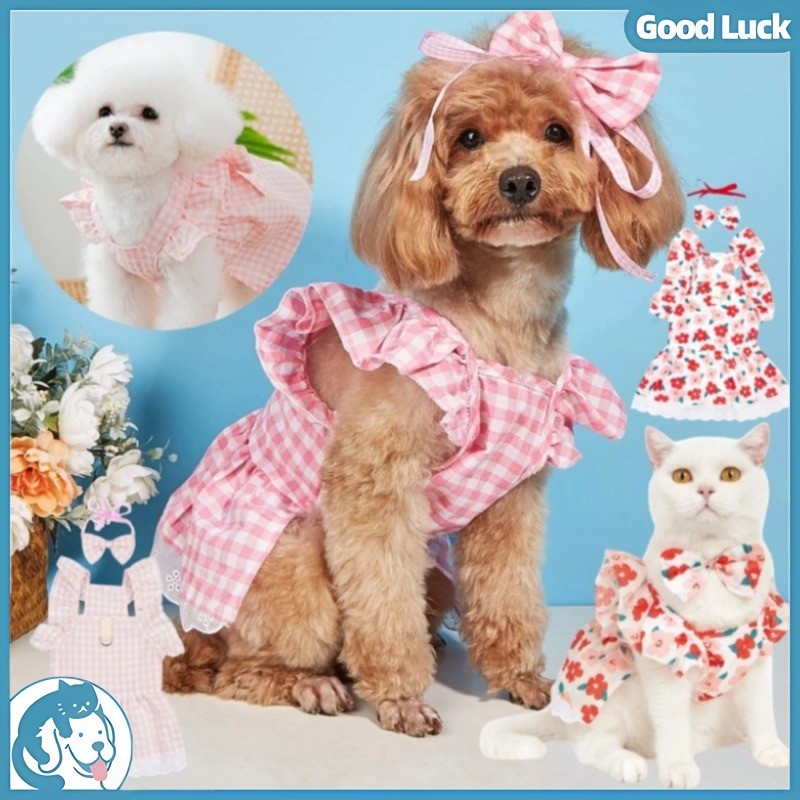 Pet Dress Dog Cat Princess Skirt With Cute Bowknot Dog Floral Print ...