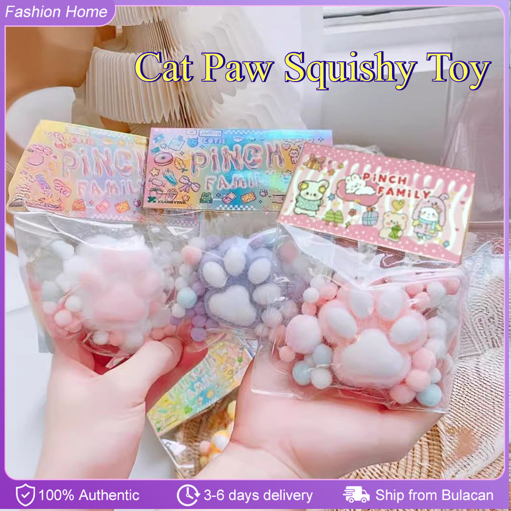 Cat Squishy Toy Kawaii Plush Cat Paw Stress Relief Squeeze Toy Mini ...